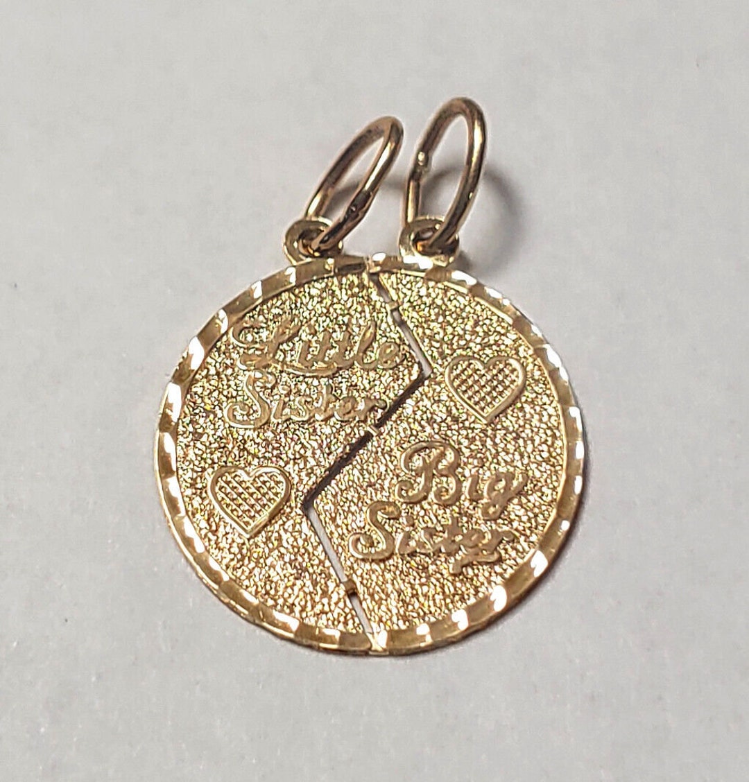 New 14k Yellow Gold Breakable Coin Little Sister Big Sister Charm ...