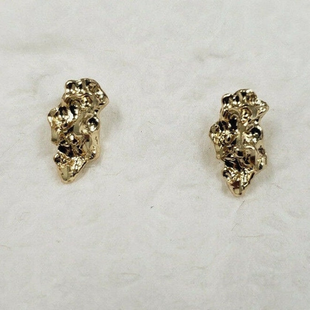 New 14k Yellow Gold 3D Nugget Earrings - Etsy