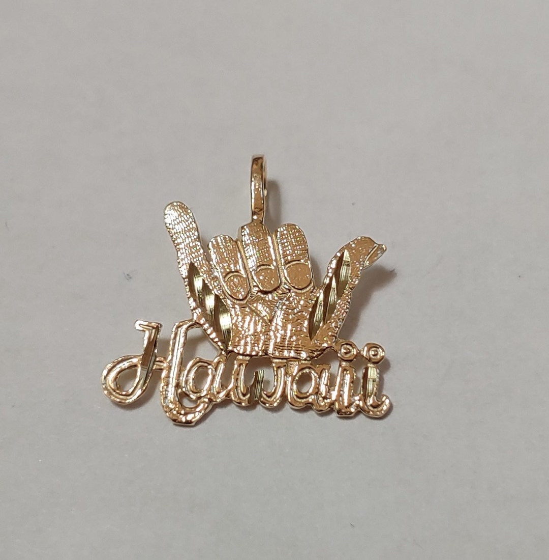 New 14k Yellow Gold Shaka Hang Loose Hawaii Charm Pendant - Etsy