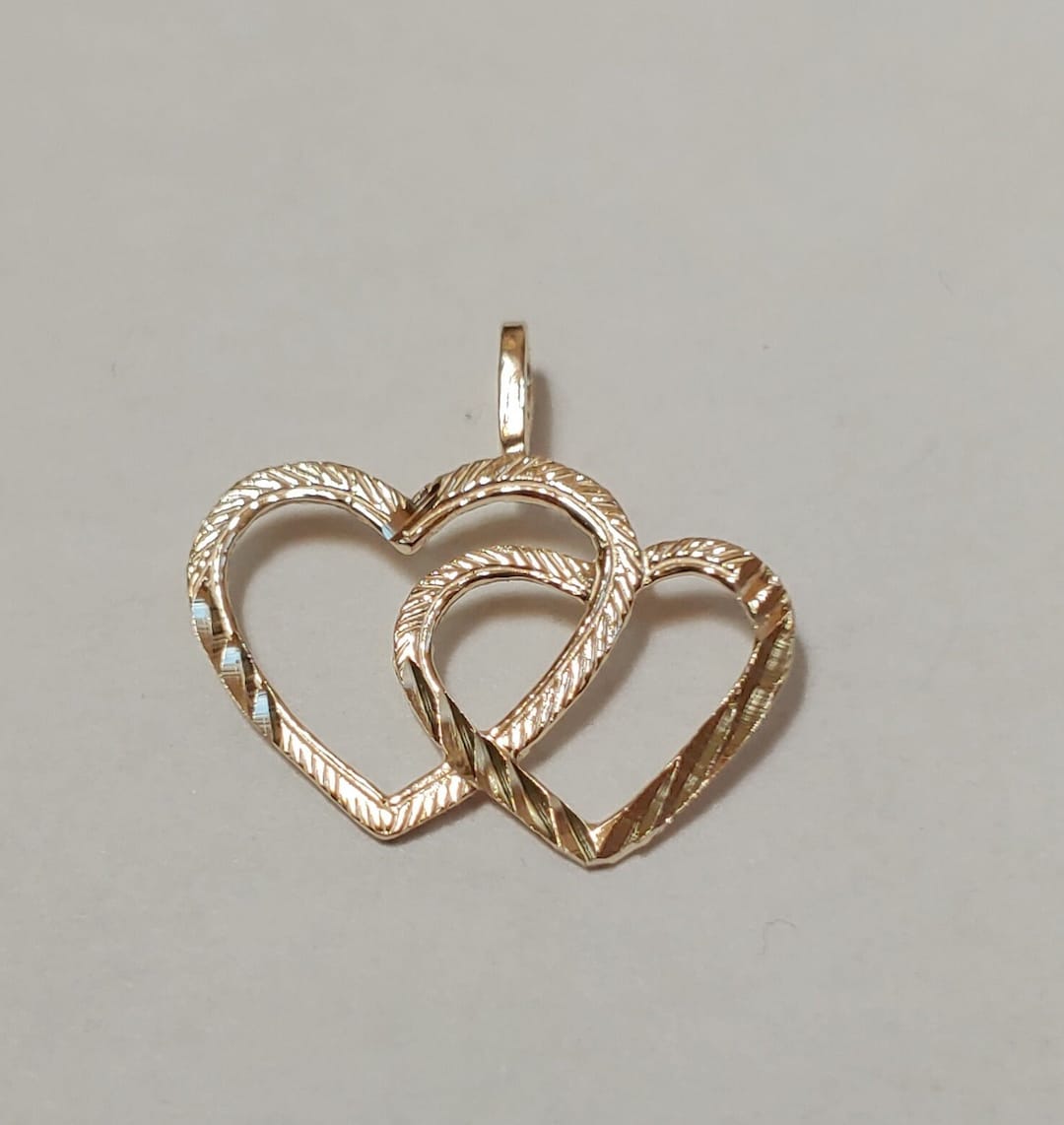 New 14k Yellow Gold Double Hearts Charm Pendant - Etsy
