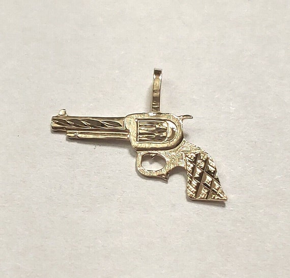 New 14k Yellow Gold Revolver Pistol Charm Pendant | Etsy