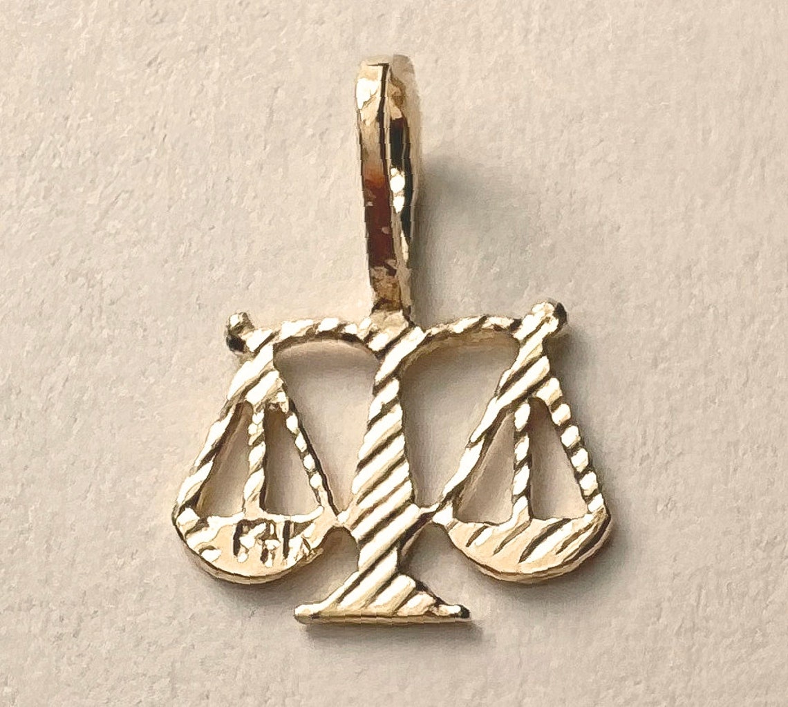 New 14k Yellow Gold Libra Zodiac Sign Charm Pendant | Etsy