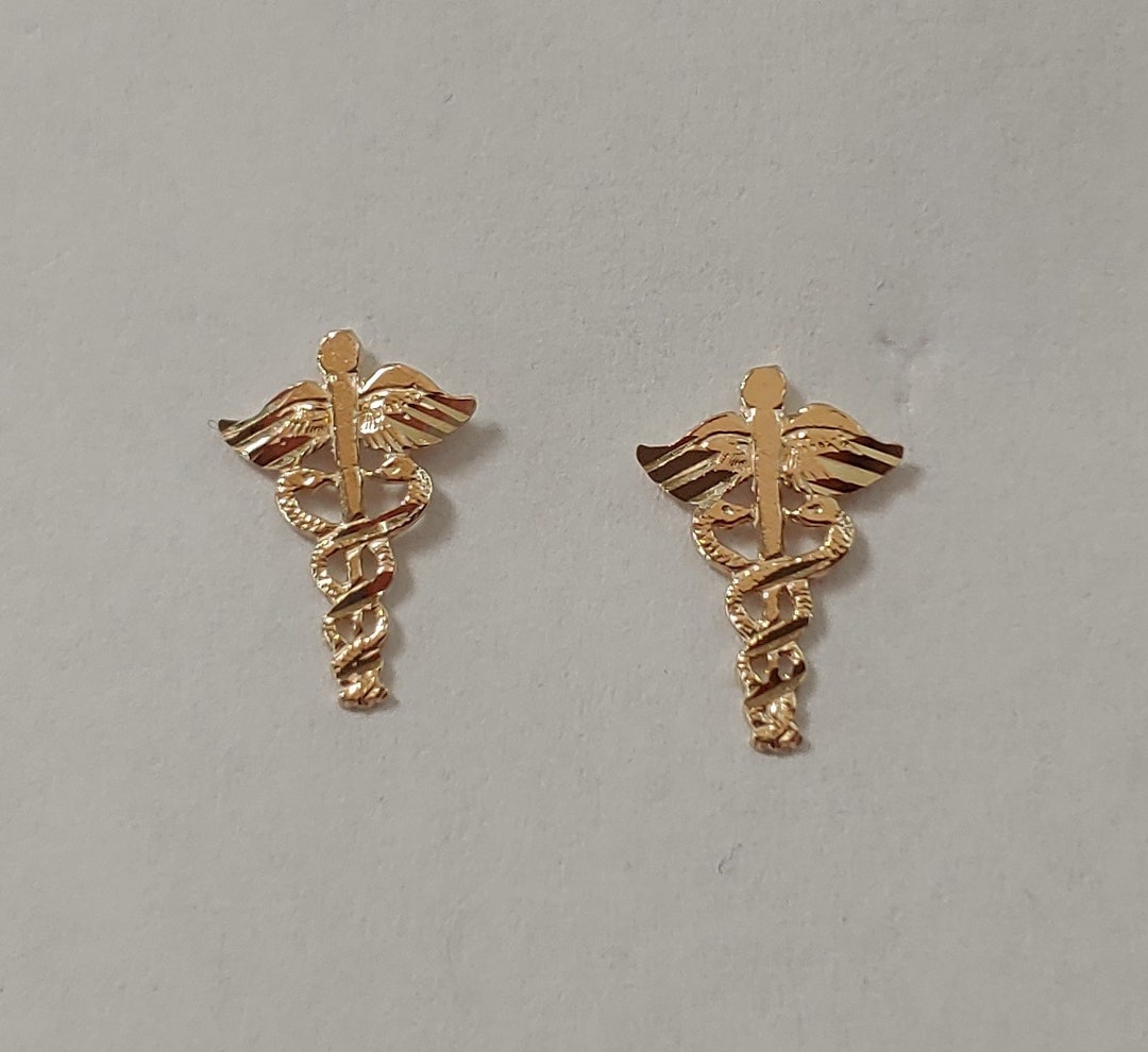 New 14k Yellow Gold Medical Caduceus Earrings - Etsy