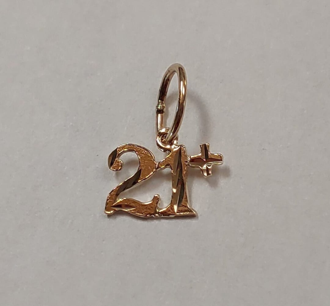 New 14k Yellow Gold Tiny 21+ Charm Pendant - Etsy