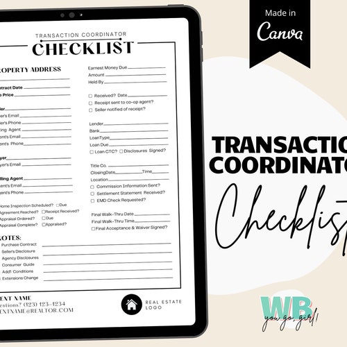 Transaction Coordinator Checklist Real Estate Transaction - Etsy