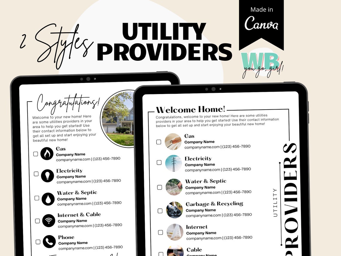 Utility Provider Template Utility Recommendations Editable - Etsy