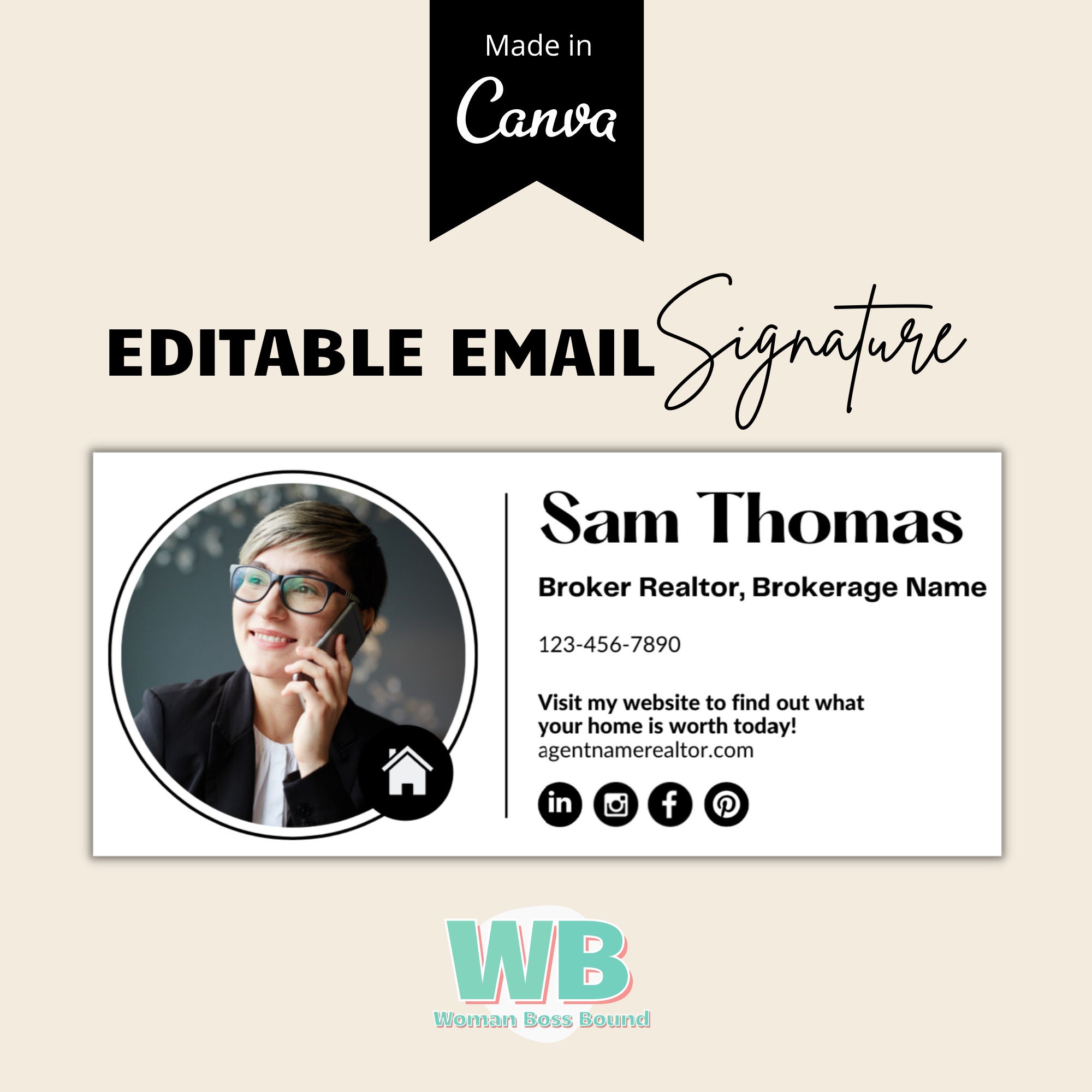 Email Signature Template Canva, Realtor Email Signature, Gmail ...
