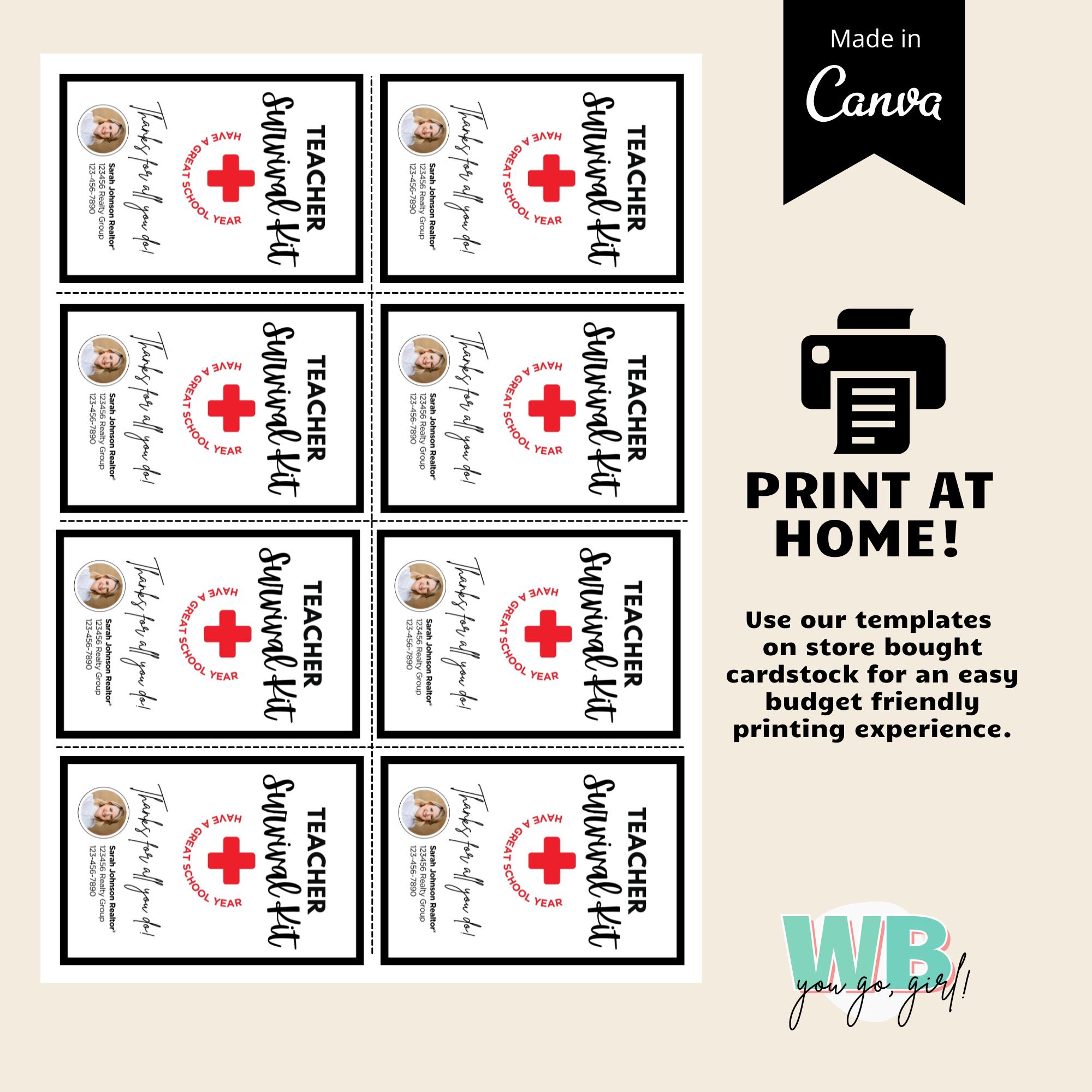 Teacher Survival Kit Gift Tags, Back to School Teacher Goodie Bag Tags ...