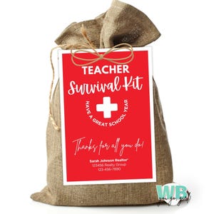 Teacher Survival Kit Gift Tags, Back to School Teacher Goodie Bag Tags ...