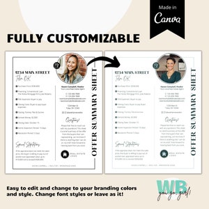 Offer Summary Cover Sheet, Modern Real Estate Sheet Template, Multiple ...