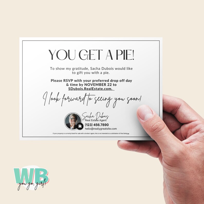 Realtor Pie Giveaway Postcard, Fall Real Estate Card, Realtor Fall ...
