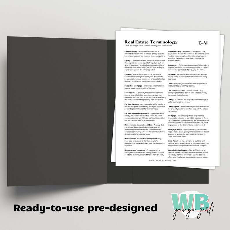 Editable Real Estate Terms Glossary for Realtors, Realtor Glossary ...