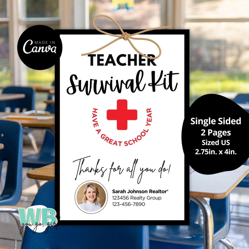 Teacher Survival Kit Gift Tags, Back to School Teacher Goodie Bag Tags ...