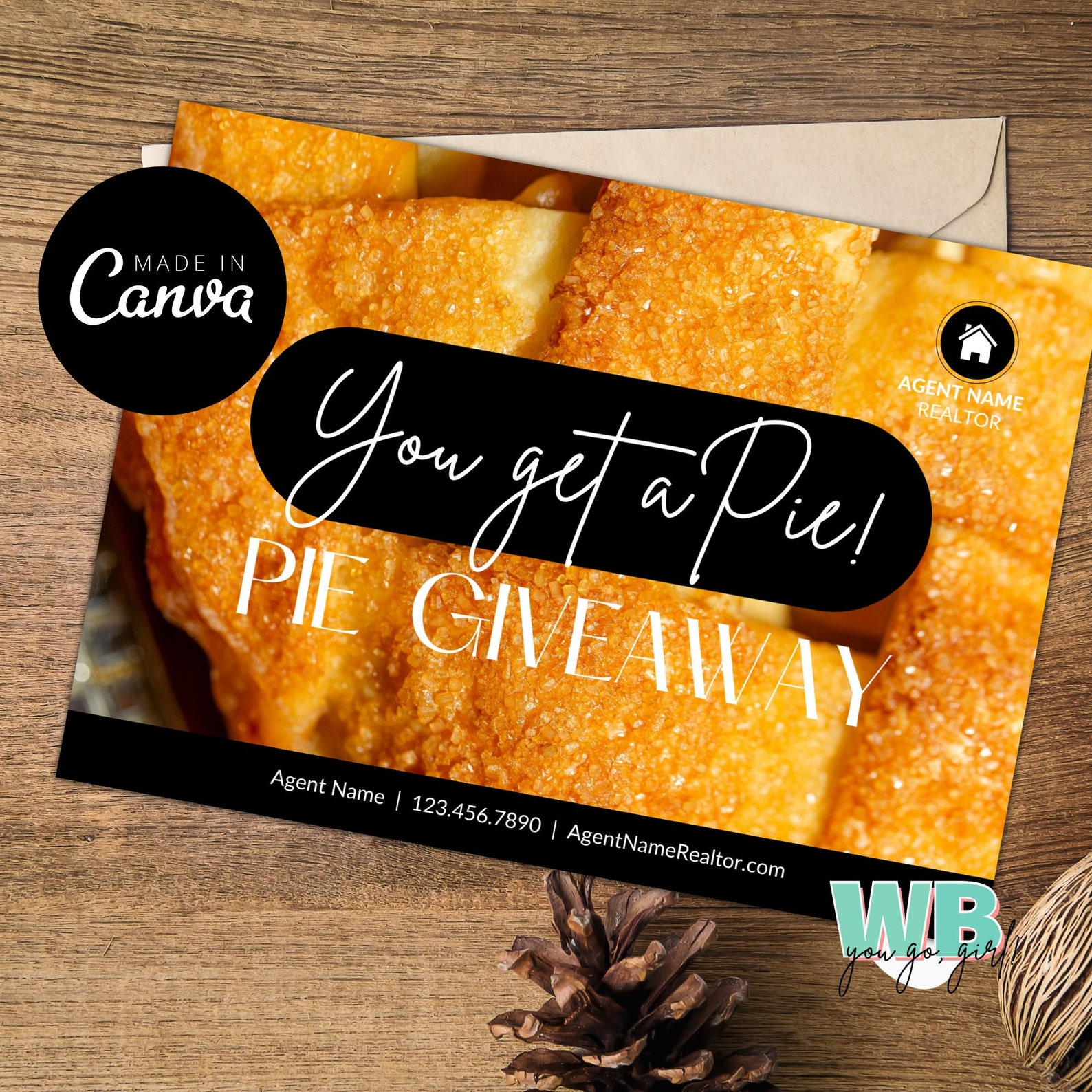 Realtor Pie Giveaway Postcard, Fall Real Estate Card, Realtor Marketing ...