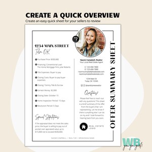 Offer Summary Cover Sheet, Modern Real Estate Sheet Template, Multiple ...