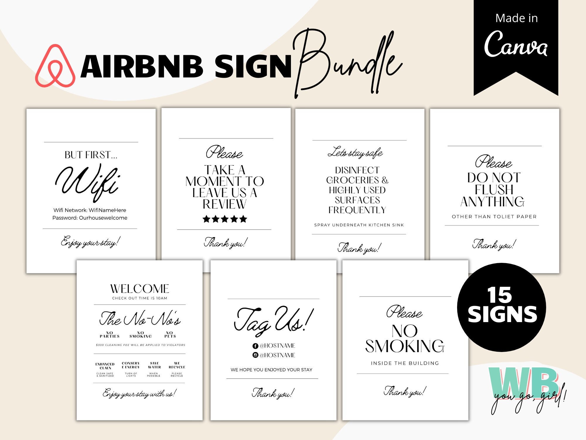 Airbnb Posters Bundle, Airbnb Signs, Wifi Password Sign, Welcome Book ...