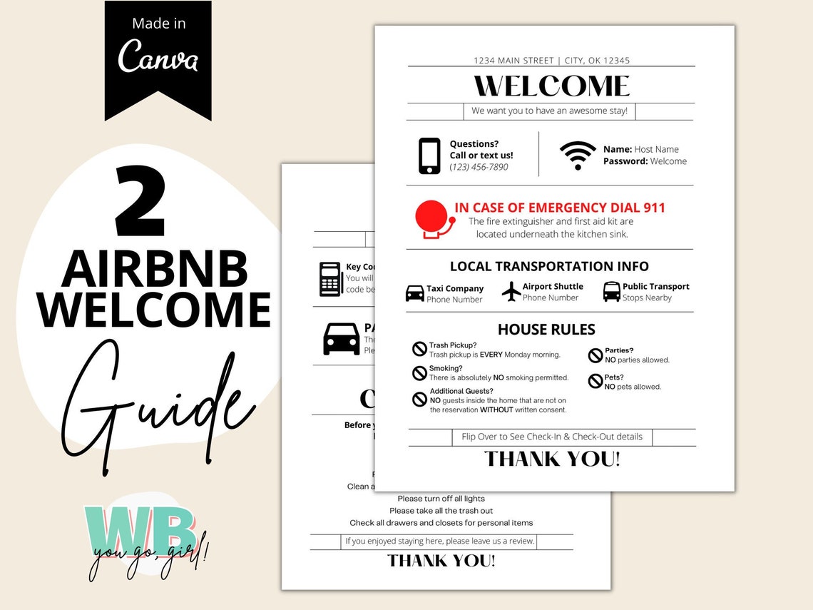 Airbnb 2 Pages Welcome Guide Airbnb Welcome Letter Fillable - Etsy