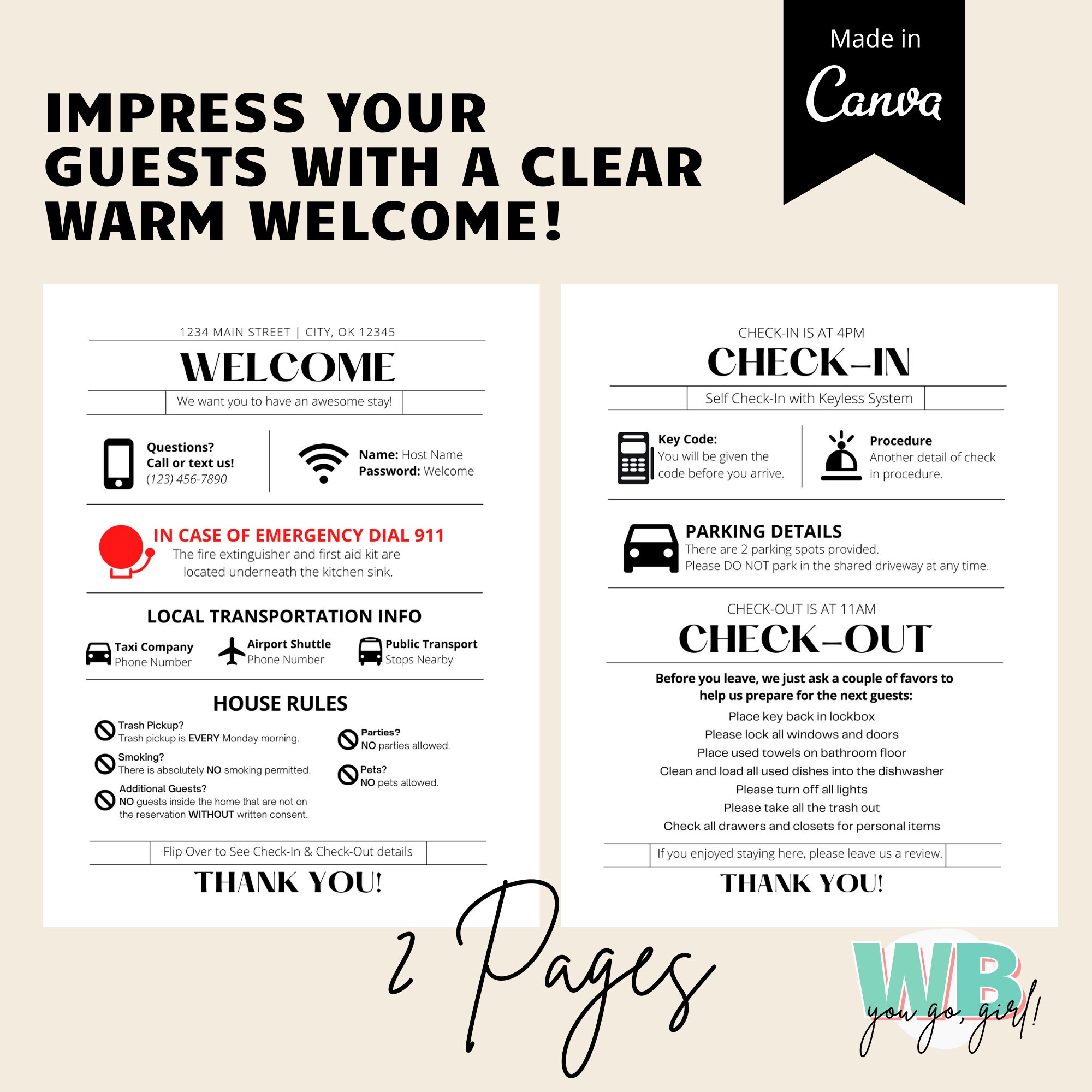 Airbnb 2 Pages Welcome Guide, Airbnb Welcome Letter, Fillable and ...