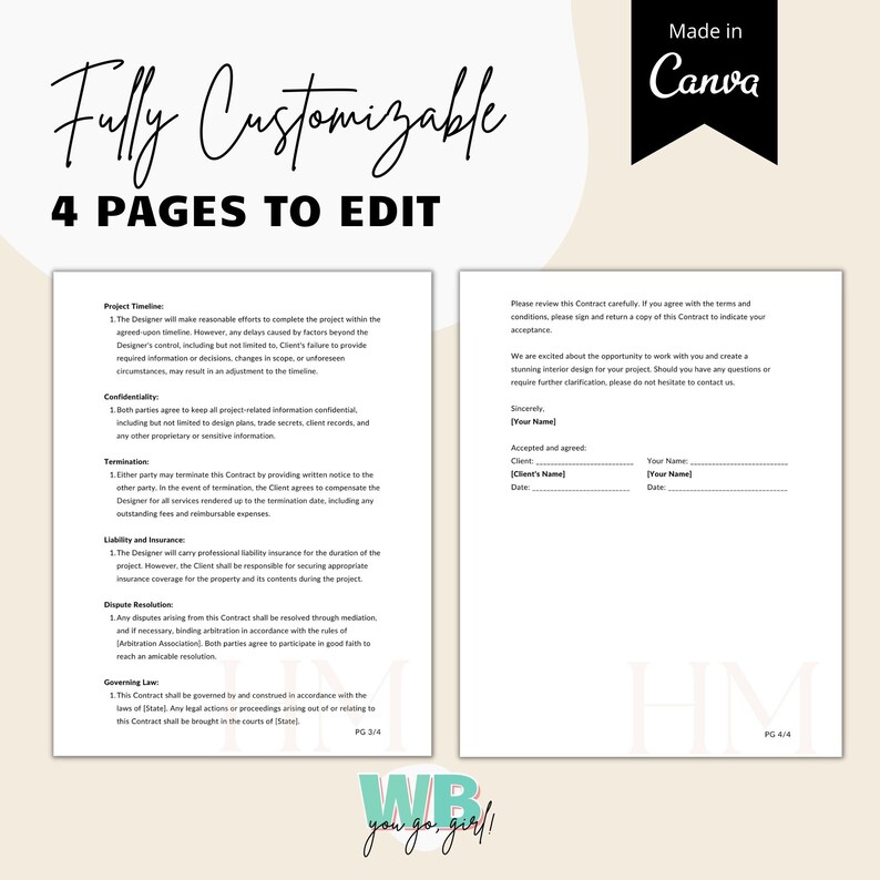 Interior Design Project Contract, Attorney-written Editable Instant ...