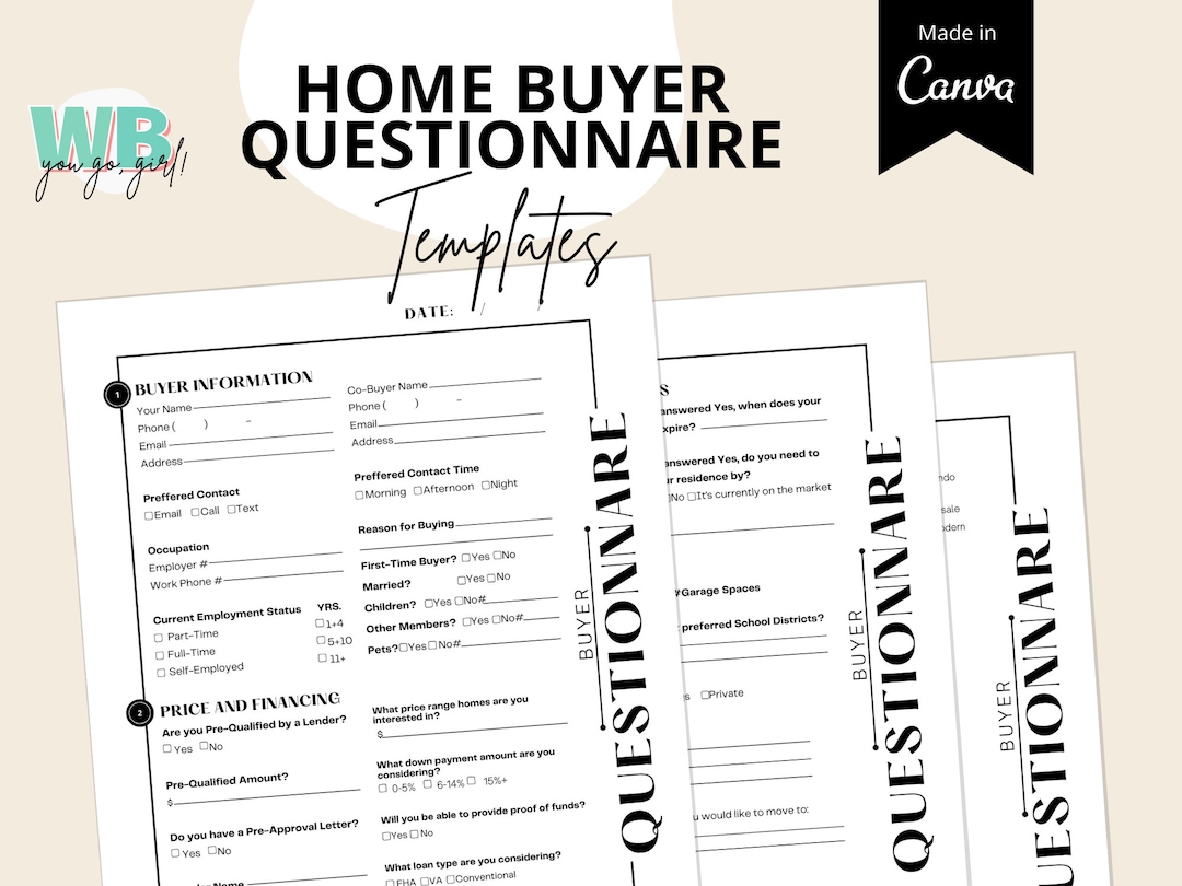 Real Estate Home Buyer's Questionnaire, Questionnaire Real Estate Form ...