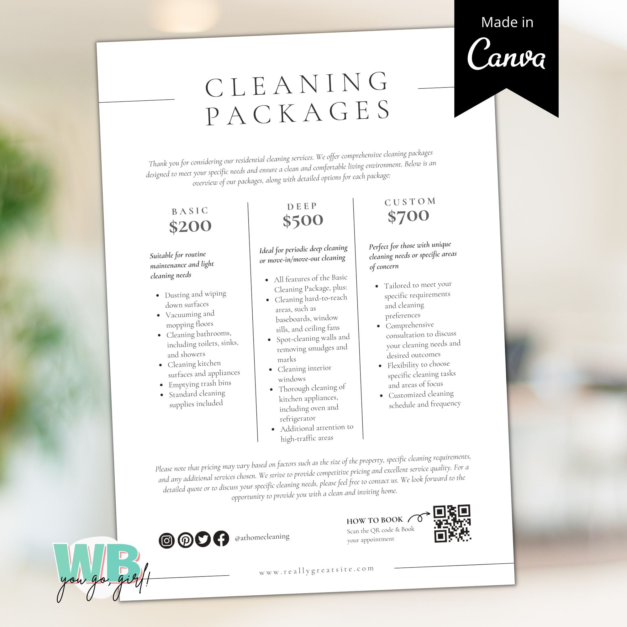 Cleaning Service Pricing List Editable Clean Price List - Etsy