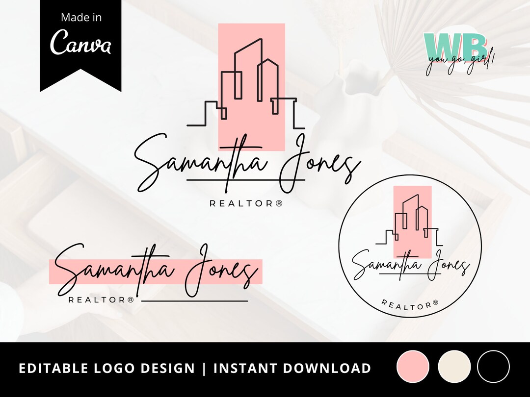 Pink Real Estate Logo Design, Submark Logo, Watermarks - Personalized ...