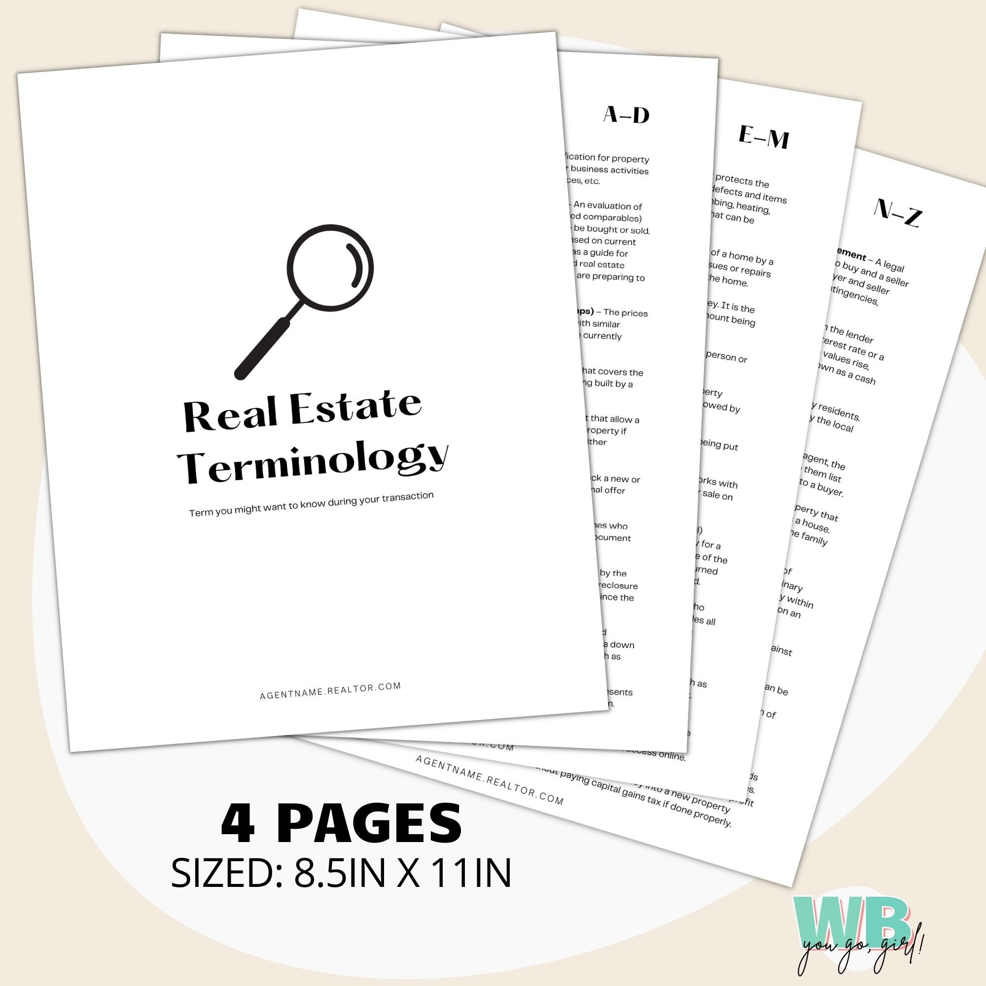 Editable Real Estate Terms Glossary for Realtors, Realtor Glossary ...