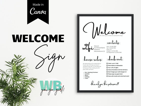 1 Page Airbnb Welcome Sign Template Welcome Guide Airbnb | Etsy