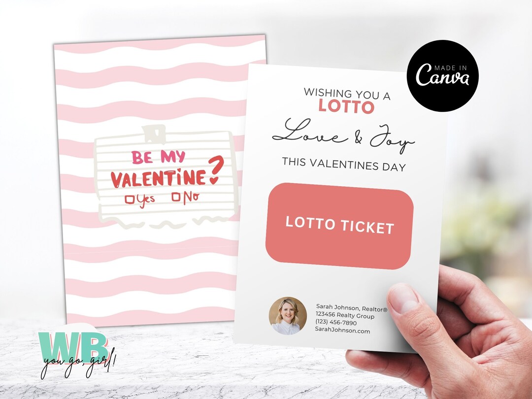 Printable Valentine's Day Lotto Card, Real Estate Valentine's Pop By ...