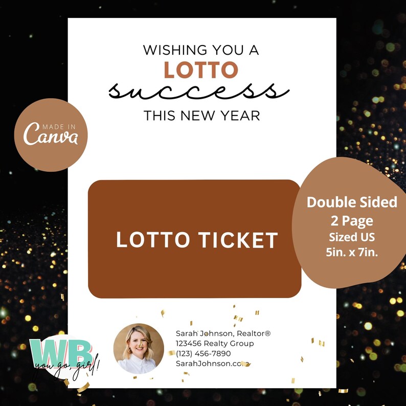 2024 New Year Lottery Ticket Card Template, Real Estate Happy New Years ...