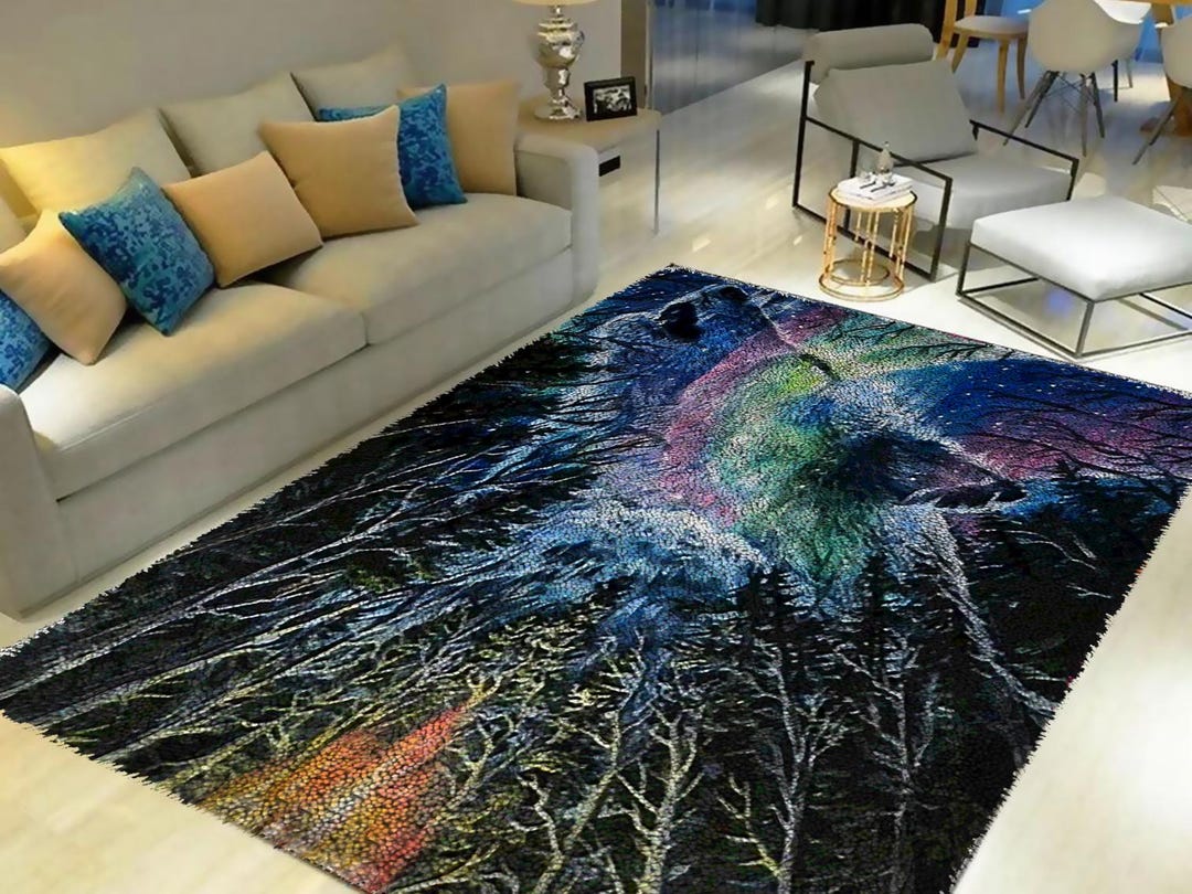 Aurora Wolf Latch Hook Rug Kit: Christmas Decoration, Printed Canvas - Etsy