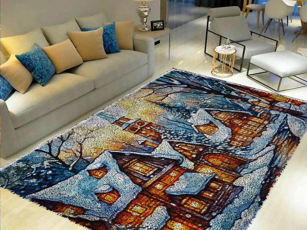 Winter Village Latch Hook Rug Kit: DIY Tapestry Carpet, Christmas Decor ...