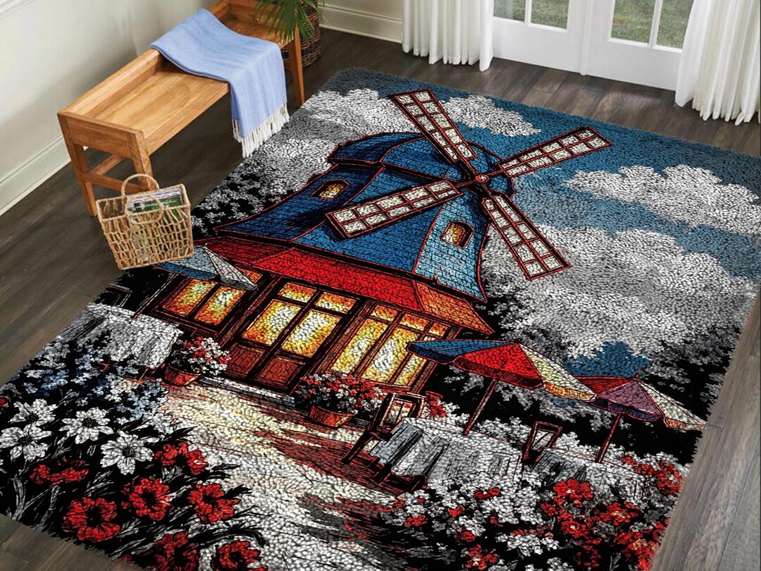 Windmill House Latch Hook Rug Kit: DIY Yarn Craft Wall Hanging Decor - Etsy