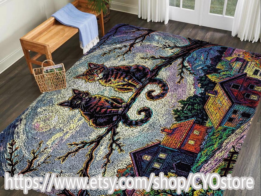 Cat Latch Hook Rug Kit: DIY Yarn Craft Wall Hanging Decor (includes ...