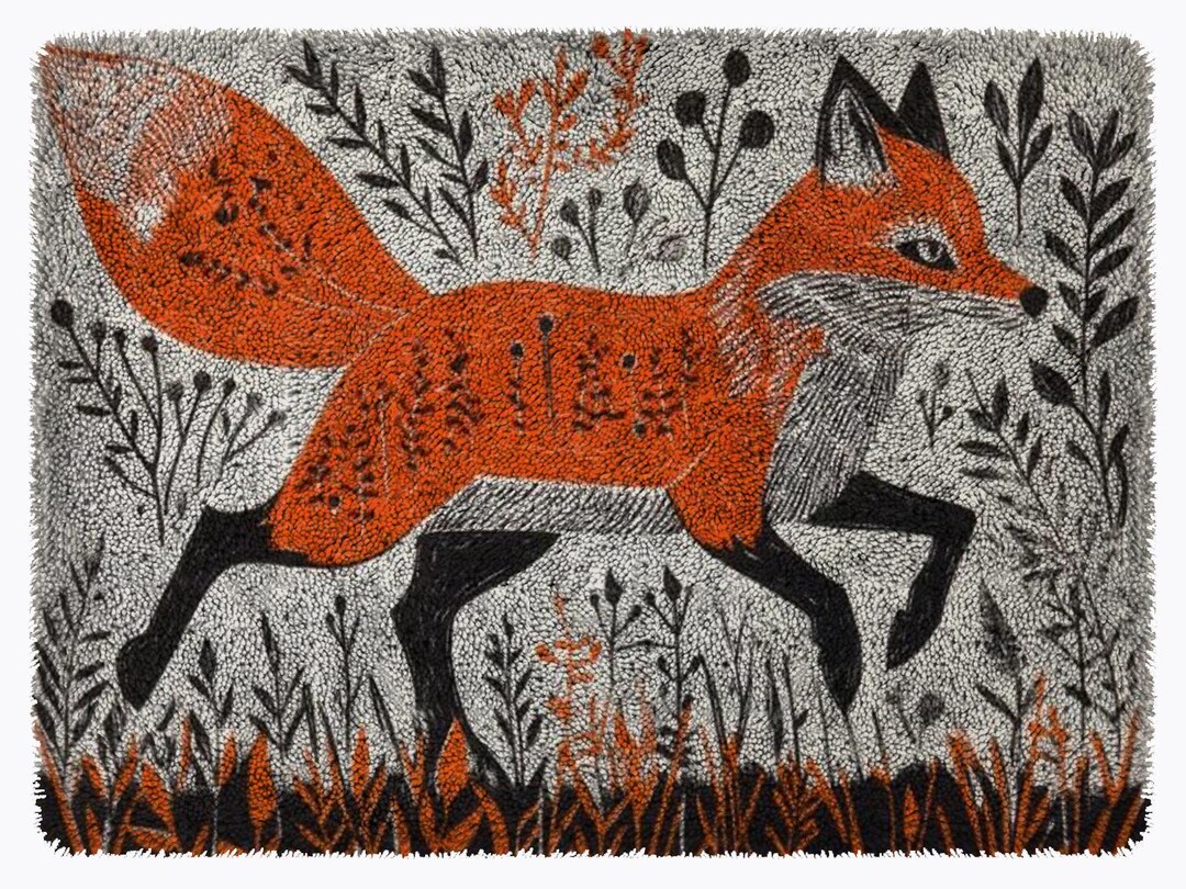 Cartoon Fox Latch Hook Rug Kit: Large Printed Canvas, DIY ...