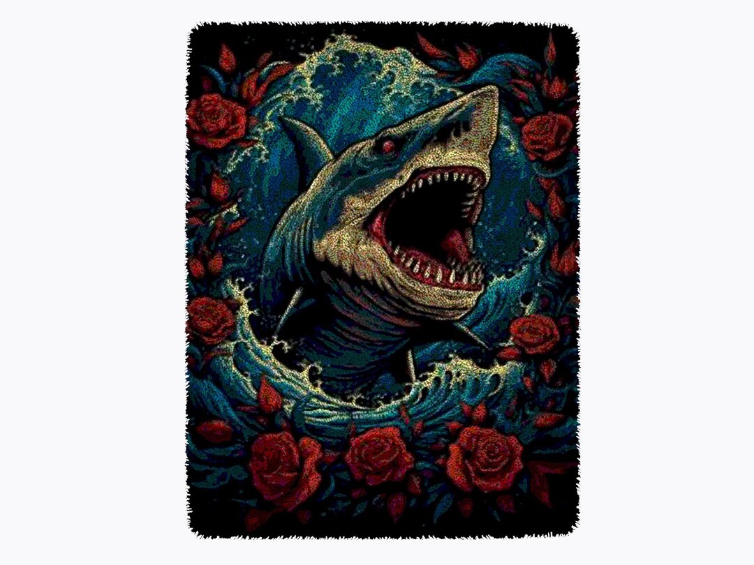 Shark Latch Hook Rug Kit: Devil Shark and Roses Carpet - Etsy