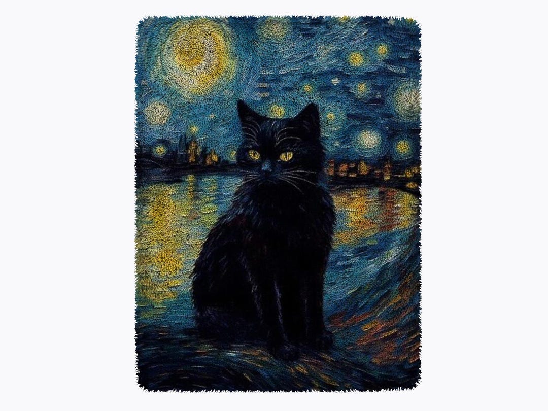 Starry Sky Cat Latch Hook Kits, Large Latch Hook Rug Kit for Adults ...