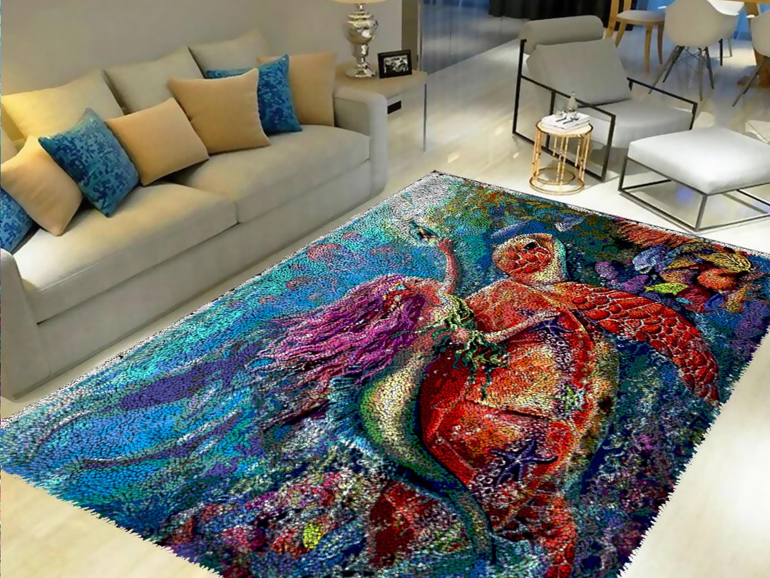 Turtle Mermaid Latch Hook Kits, Large Latch Hook Rug Kit for Adults ...