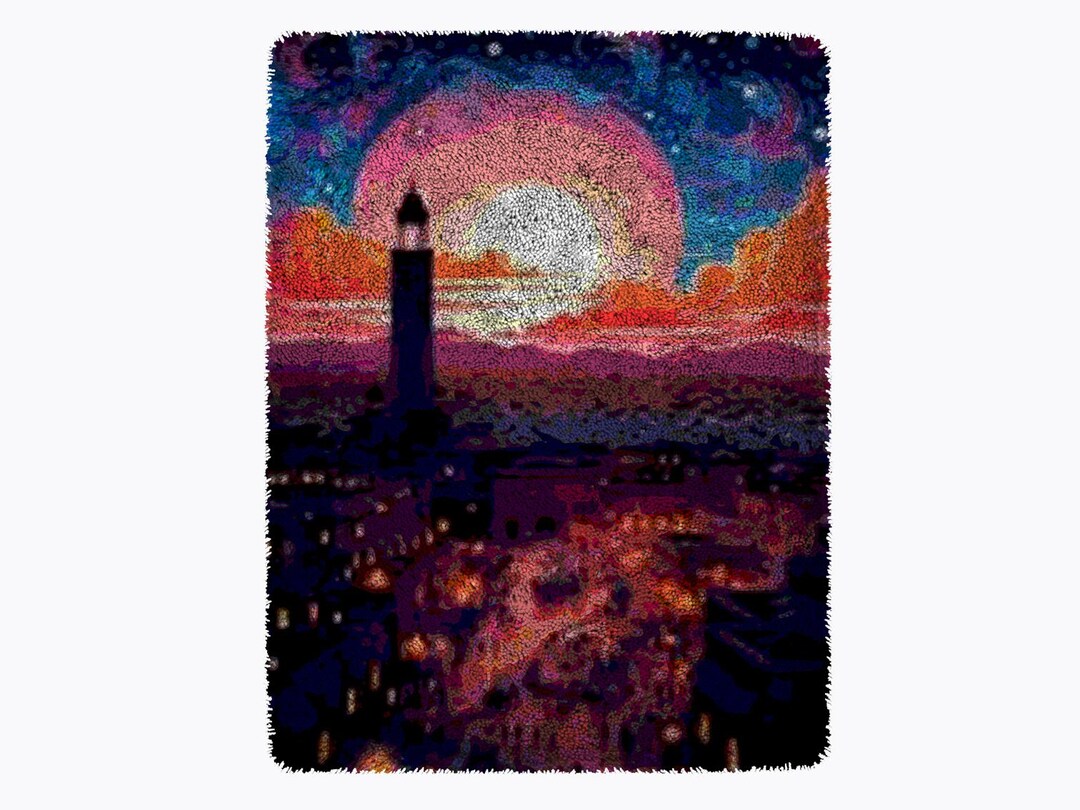 Lighthouse & Moon Latch Hook Rug Kit: DIY Tapestry Carpet - Etsy