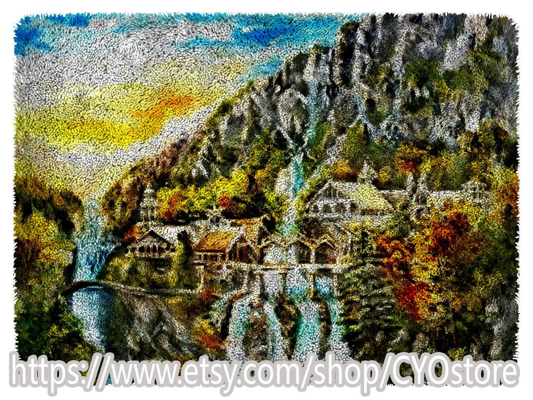 Waterfall Village Latch Hook Rug Kit: DIY Home Decor Craft - Etsy