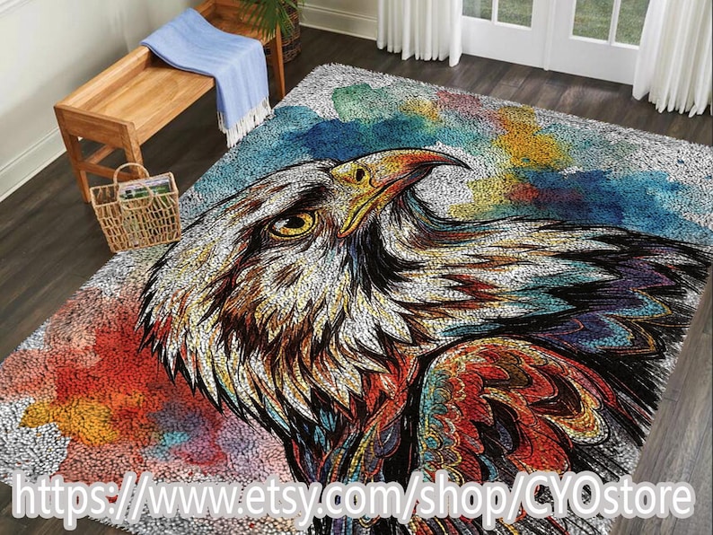 American Eagle Latch Hook Rug Kit: DIY Yarn Craft Wall Hanging Decor ...
