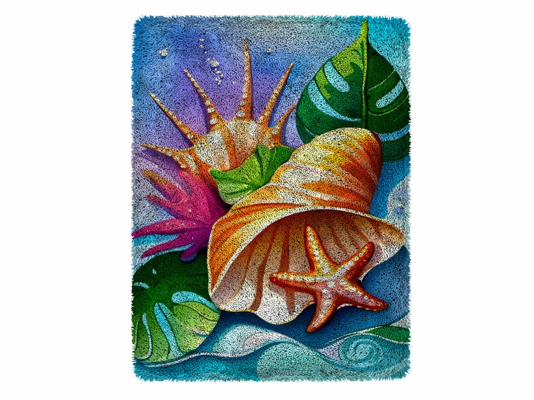 Conch and Starfish DIY Latch Hook Kits With Printed Pattern Embroidery ...