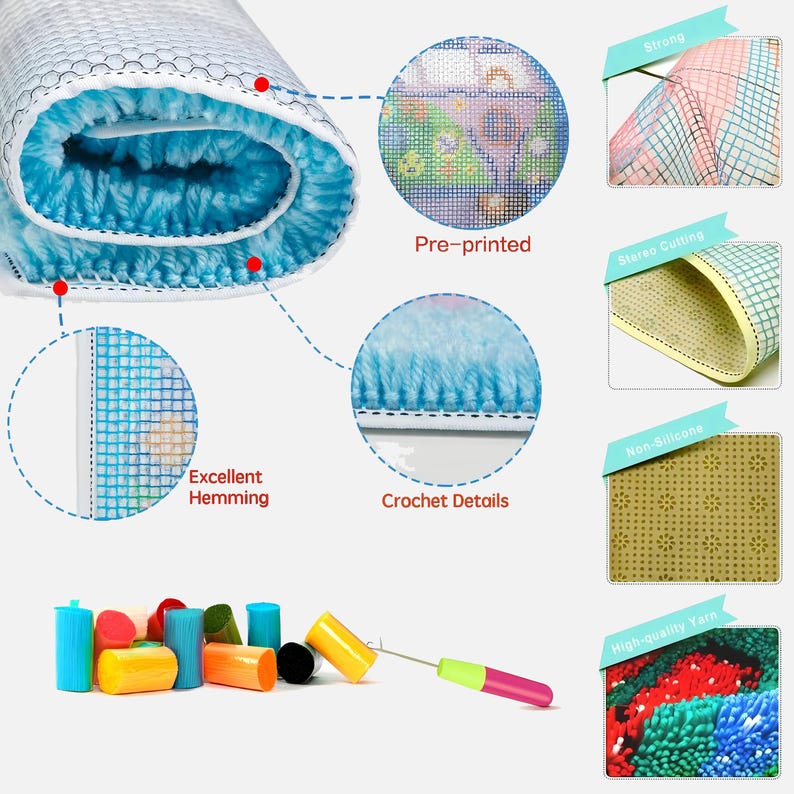 Schooling Fish Latch Hook Rug Kit: Coastal Ocean Art DIY Yarn Craft ...
