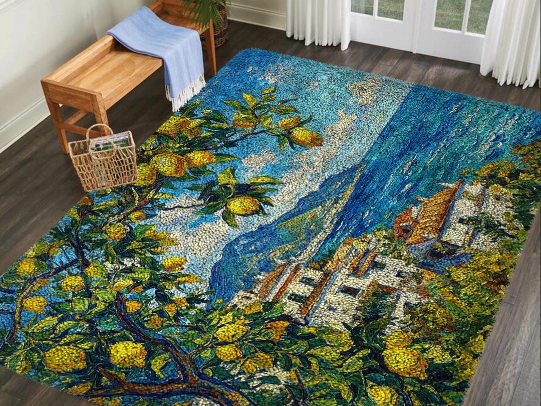 Seaside Villa Latch Hook Rug Kit: Lemon Tree Coastal Scene DIY Yarn ...