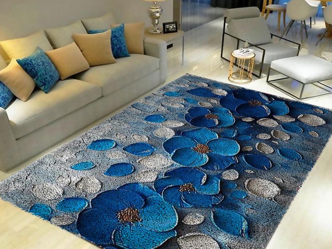 Blue Floral Landscape Latch Hook Kits, Large Latch Hook Rug Kit for ...