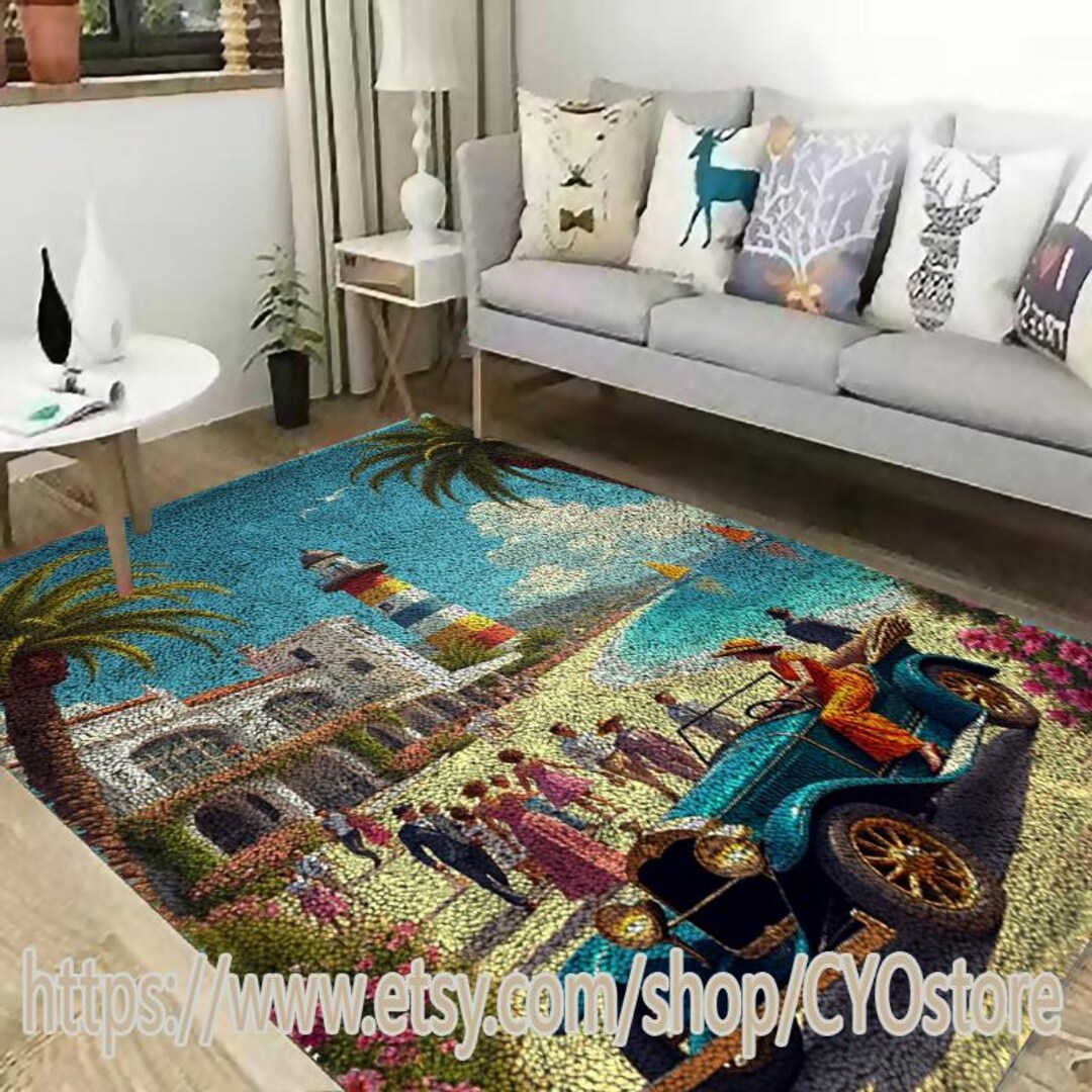 Lighthouse Lakeside Cabin Latch Hook Rug Kits Pre-printed Canvas With ...