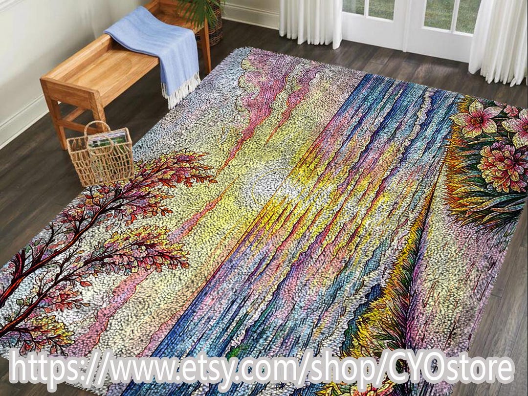 Coastal Sunset Latch Hook Rug Kit: DIY Yarn Craft Wall Hanging Decor ...