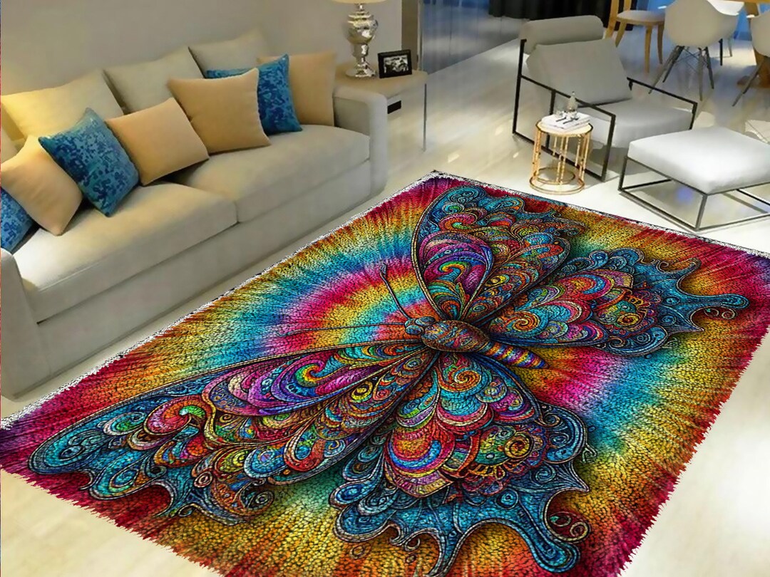 Rainbow Butterflies Kit Lock Hook Carpet Kit Carpet Embroidery Yarn ...