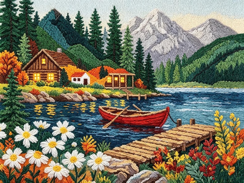 Lake Scenery Latch Hook Rug Kit, Full Supplies DIY Tapestry Carpet ...