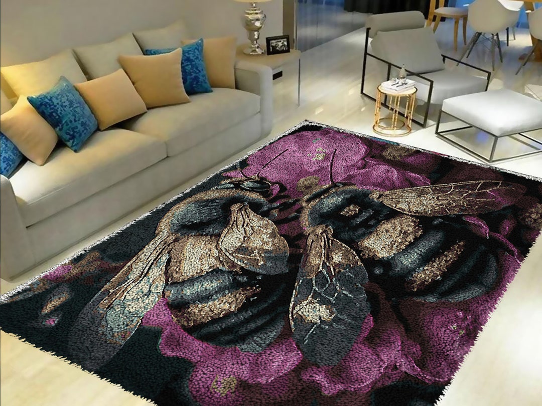 Bee Powder Flower Latch Hook Kits, Large Latch Hook Rug Kit for Adults ...